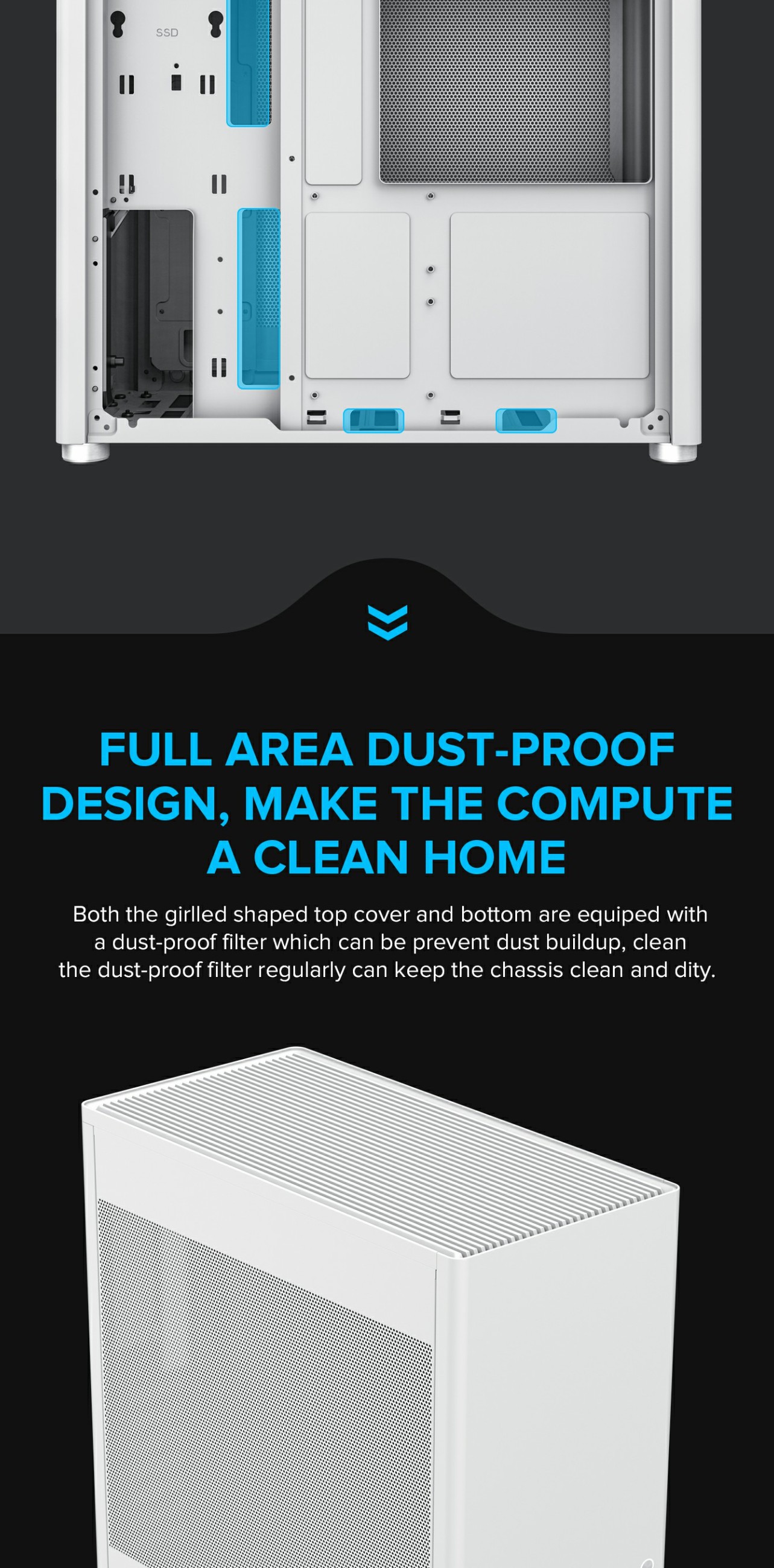 GAMEMAX MESHBOX White ATX Deskop Chassis-Micro ATX / ATX / Mini ITX/ DTX- Fully Mesh Side Panel ...